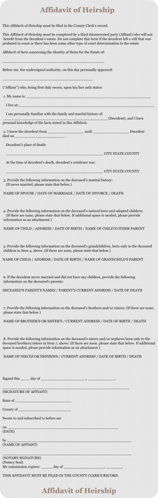 Free Affidavit of Heirship Form - Heirship.com